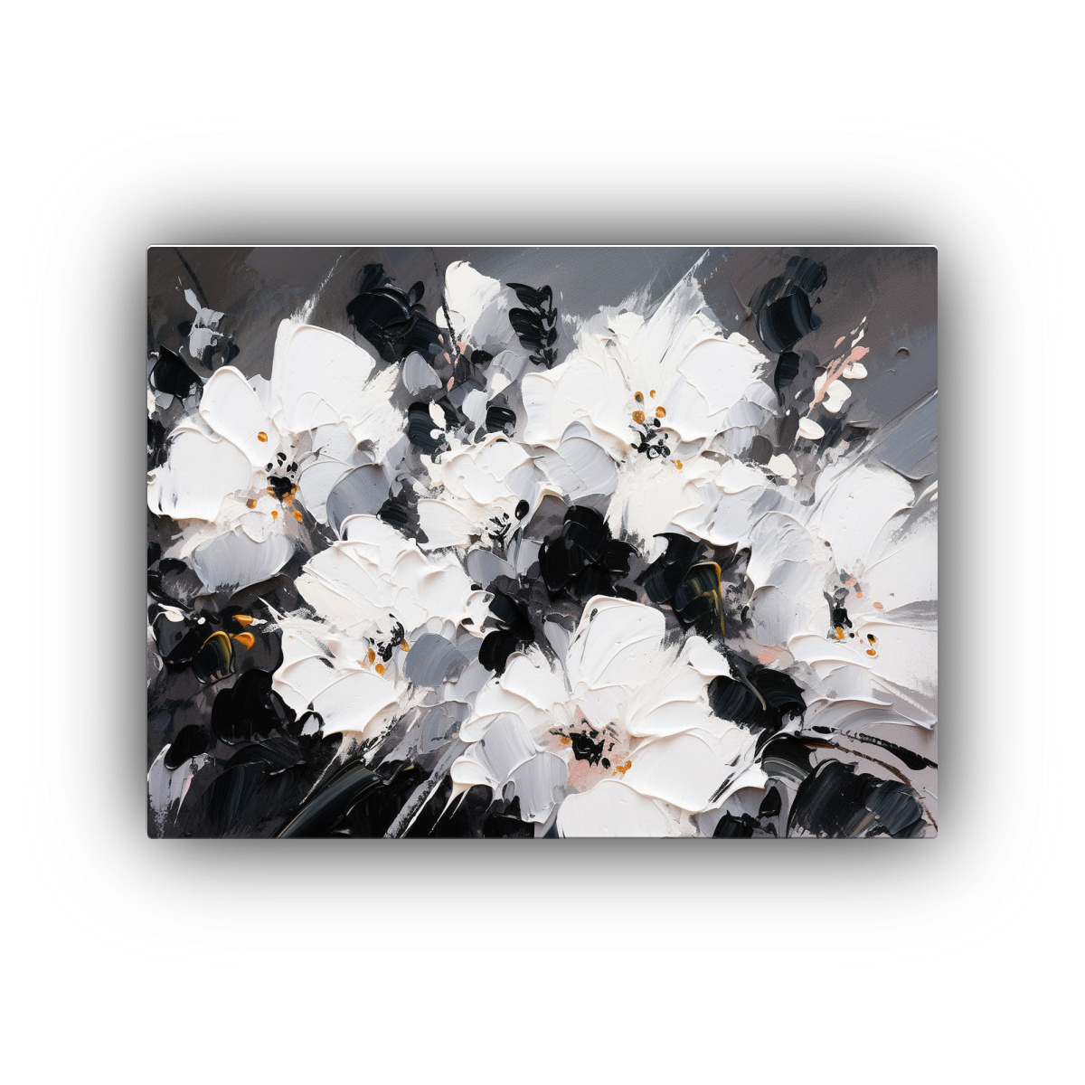 Cuadro De Flores En Blanco Y Negro En Tela Horizontal - DecoCuadros