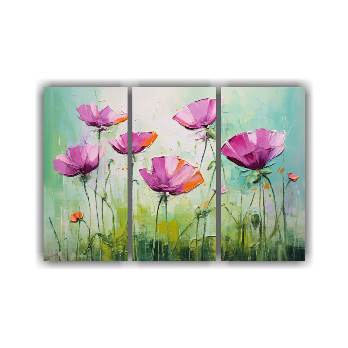 Cuadro De Flores En Lienzo En Colores Verde Y Magenta Para Decoración - Decocuadros