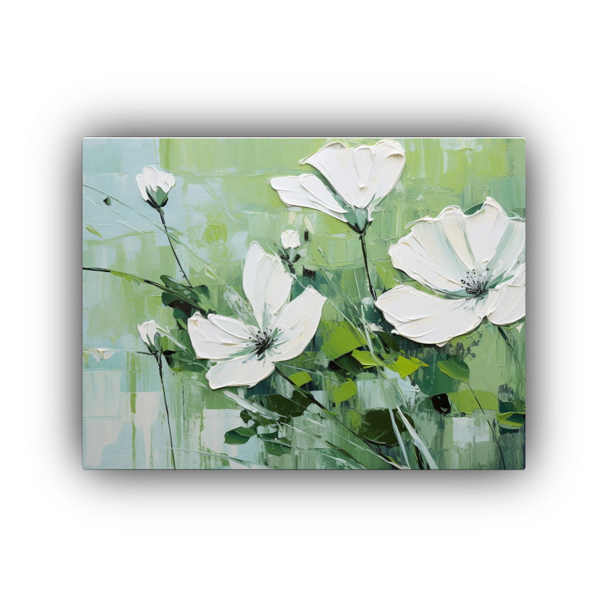 Cuadro De Flores Verdes Y Blancas Estilo Galería Para Decoración - Decocuadros