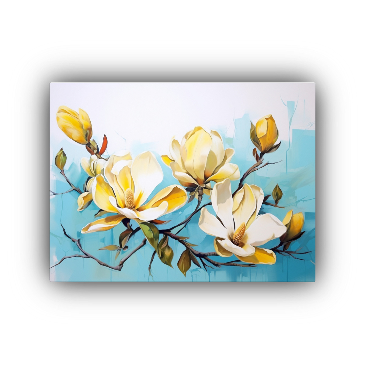 Cuadro De Magnolias Amarillas Y Turquesas En Vanguardia Abstracción - DecoCuadros