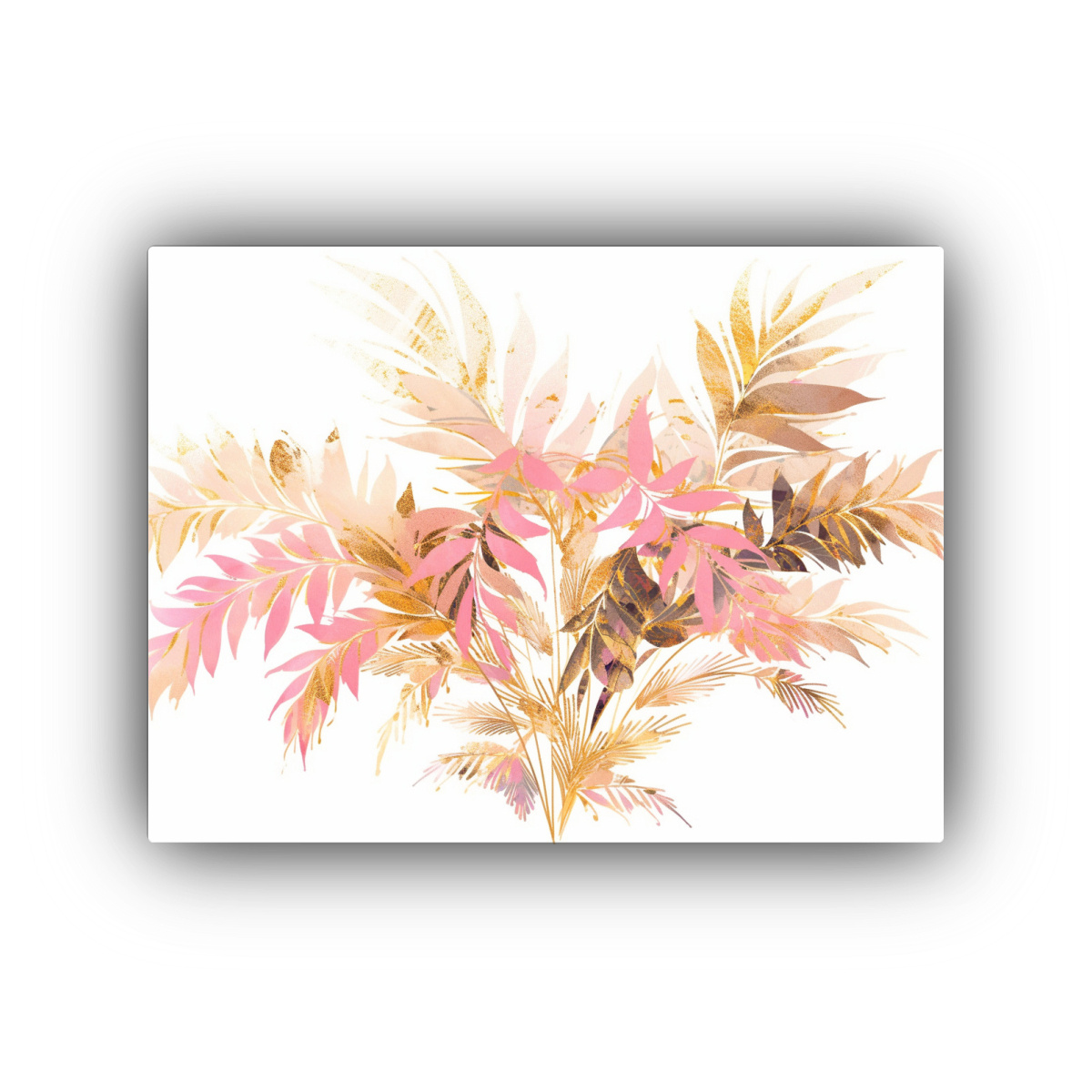 Cuadro Tropical En Oro Y Rosa: Arte De Pared Neonoir - Decocuadros