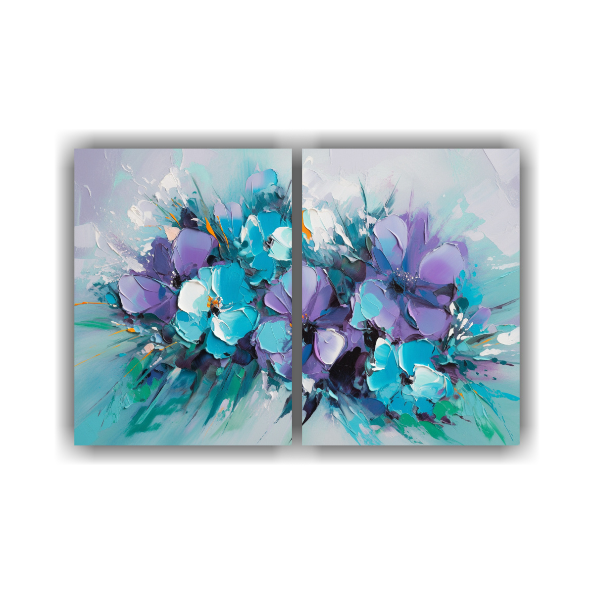 Cuadro Enigmático Morado Y Turquesa Con Flores En Lienzo - DecoCuadros