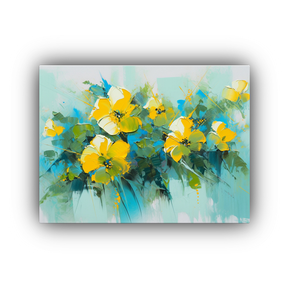 Cuadro De Flores Amarillas Y Verdes En Lienzo - DecoCuadros