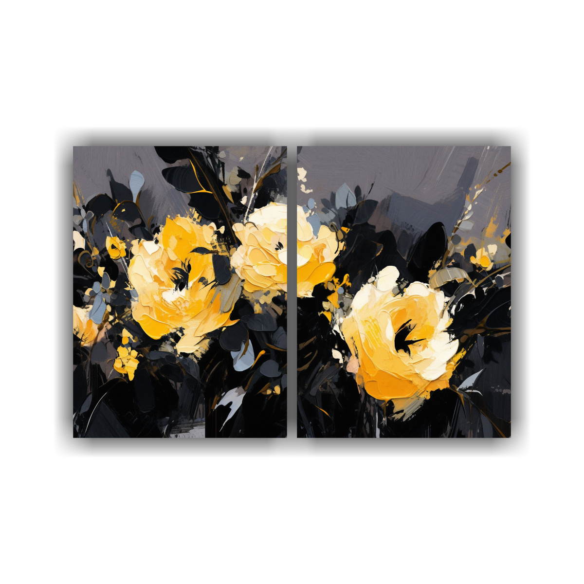 Cuadro Floral Amarillo Y Negro Para Decoración De Dormitorio - Decocuadros