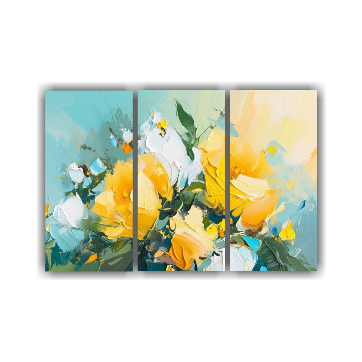 Cuadro Floral Amarillo Y Cian Luminosidad A - ¡Decoración Exclusiva! - Decocuadros