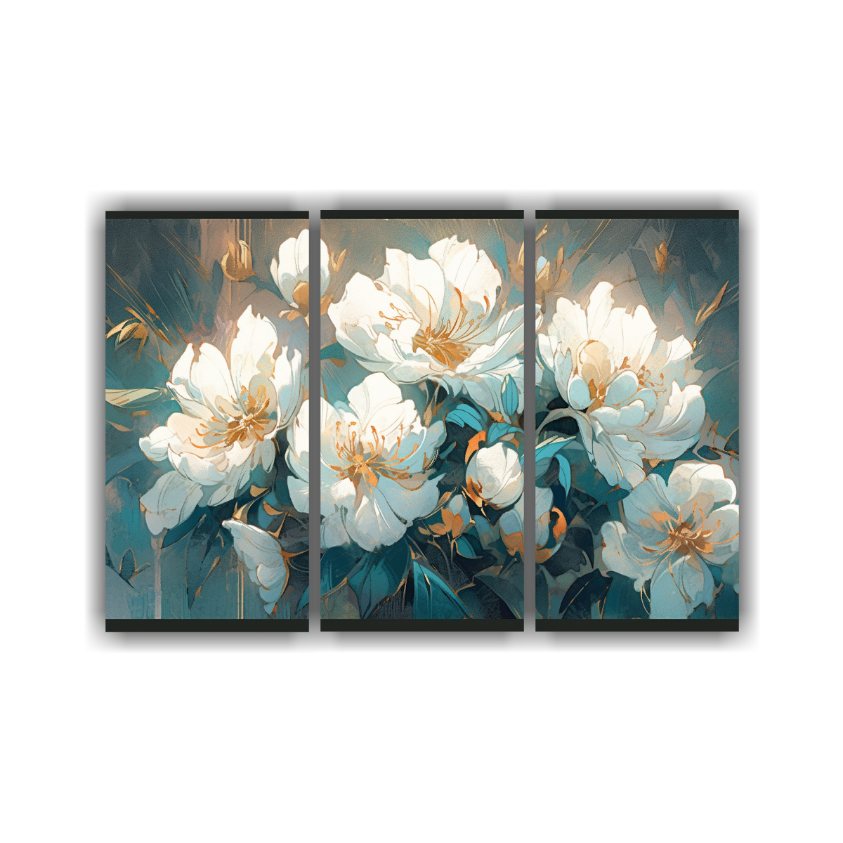 Cuadro Flores Turquesa Y Oro - Arte En Tela De Alta Calidad - Decocuadros