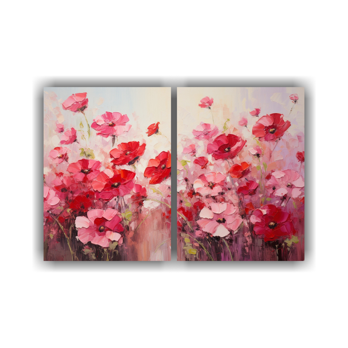 Cuadro Galería Relieve Flores Rojas Y Rosas En Lienzo Decorativo - DecoCuadros