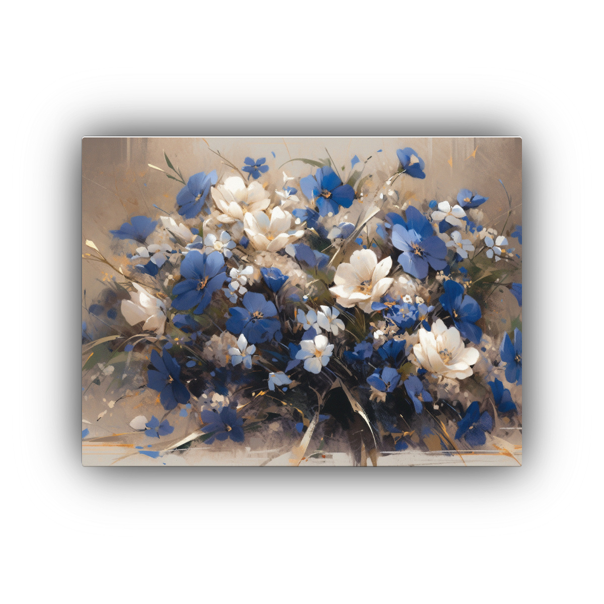 Cuadro De Flores Azul Y Dorado - DecoCuadros