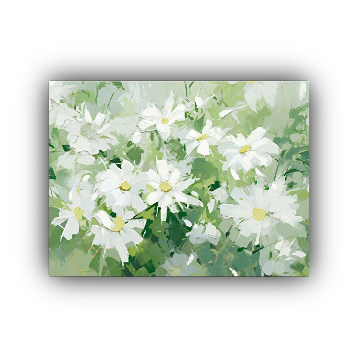 Cuadro Espacio A Verde Y Blanco Flores En Lienzo Decorativo - DecoCuadros