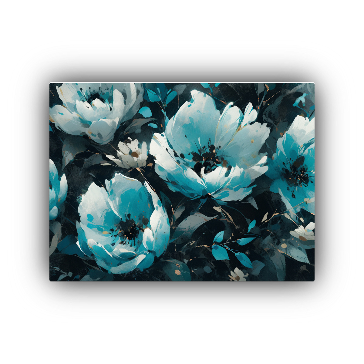 Cuadro Vanguardia Interiores Flores Turquesa Y Negras En Lienzo - Compra Online - Decocuadros