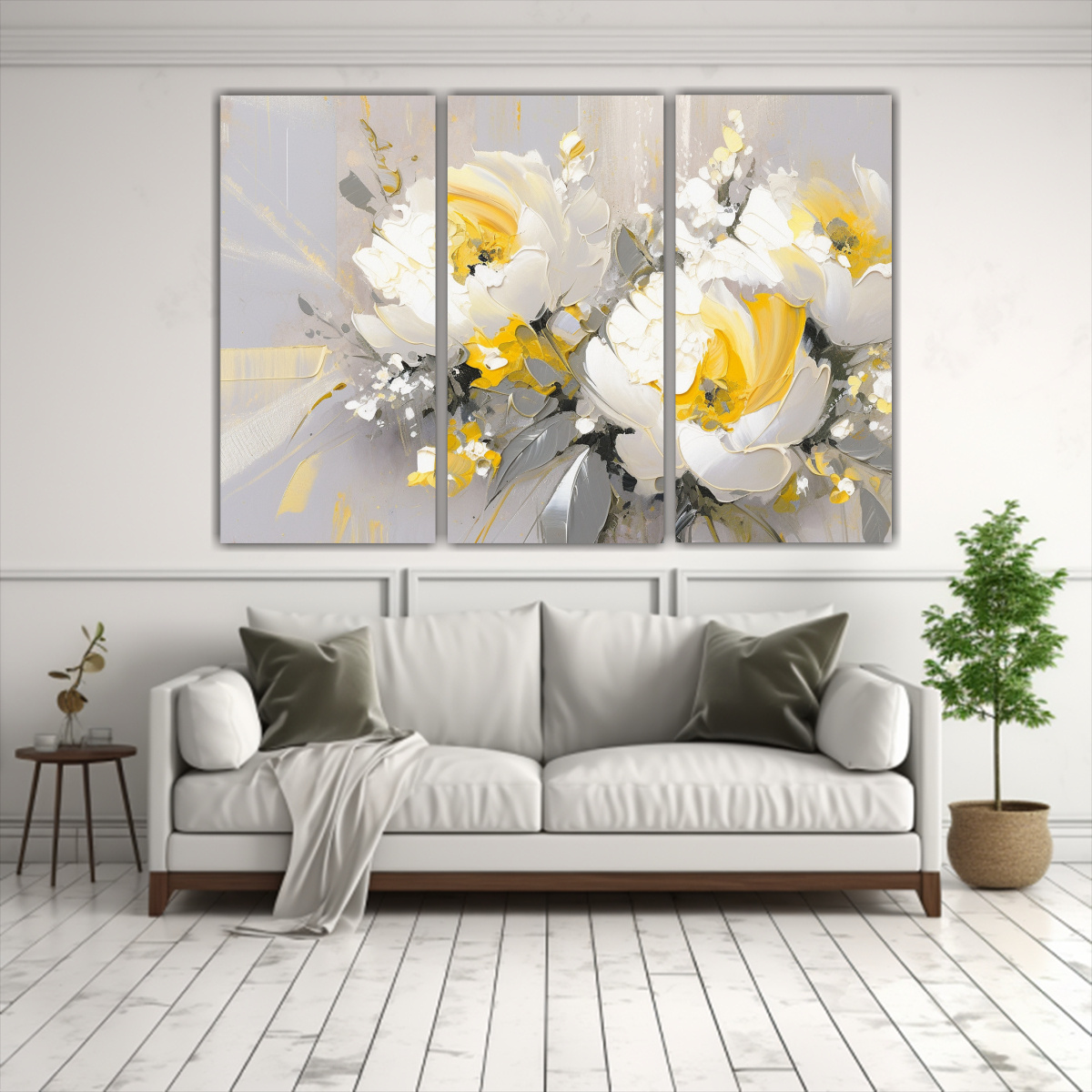 Cuadros Abstracto Originalidad Flores Amarillas Y Plateadas En Lienzo - DecoCuadros