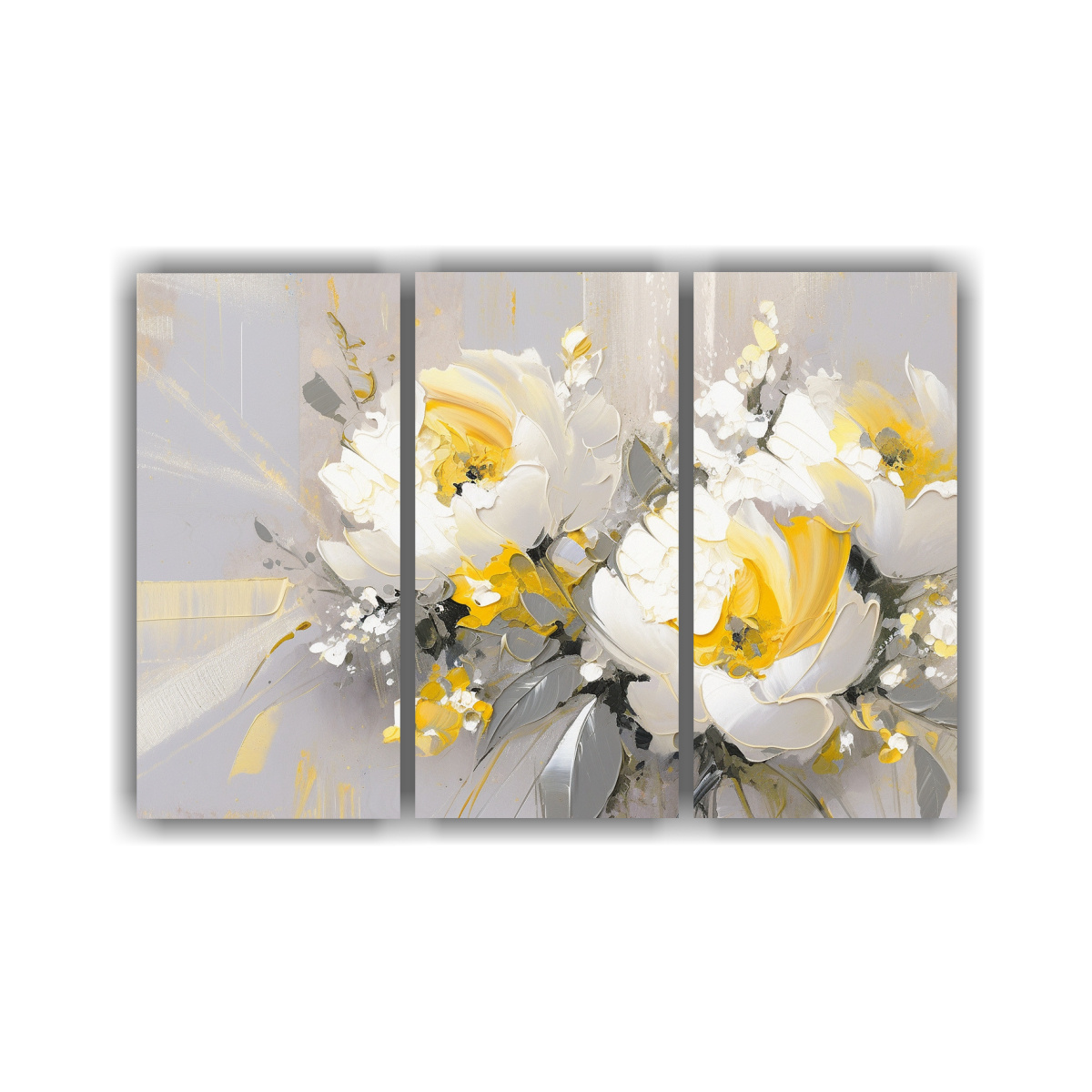 Cuadros Abstracto Originalidad Flores Amarillas Y Plateadas En Lienzo - DecoCuadros