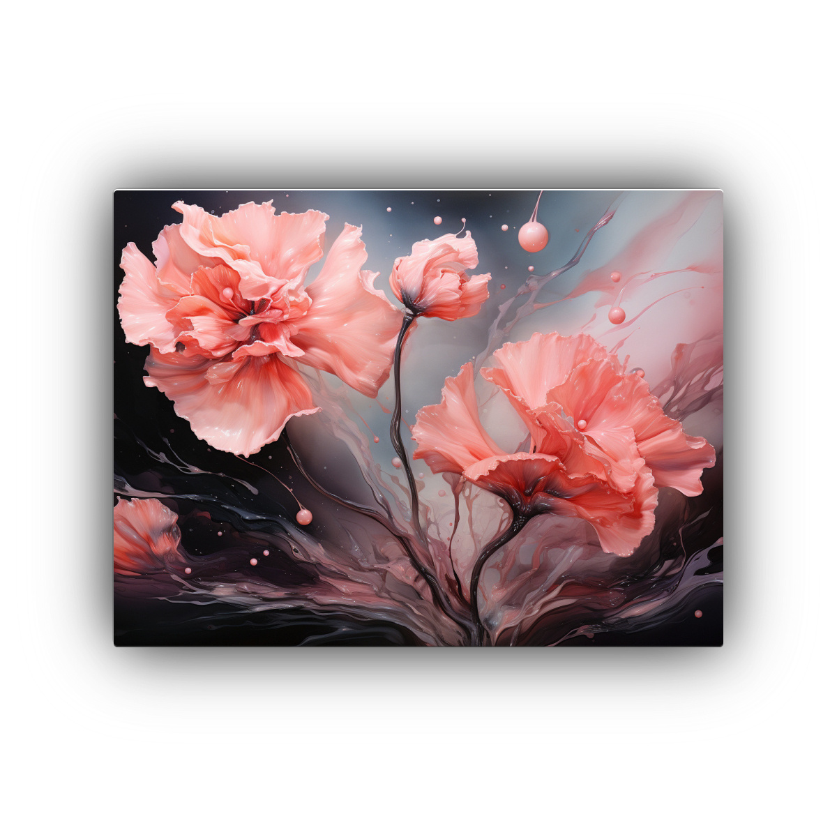 Cuadros Abstractos De Flores En Negro Y Rosa - DecoCuadros