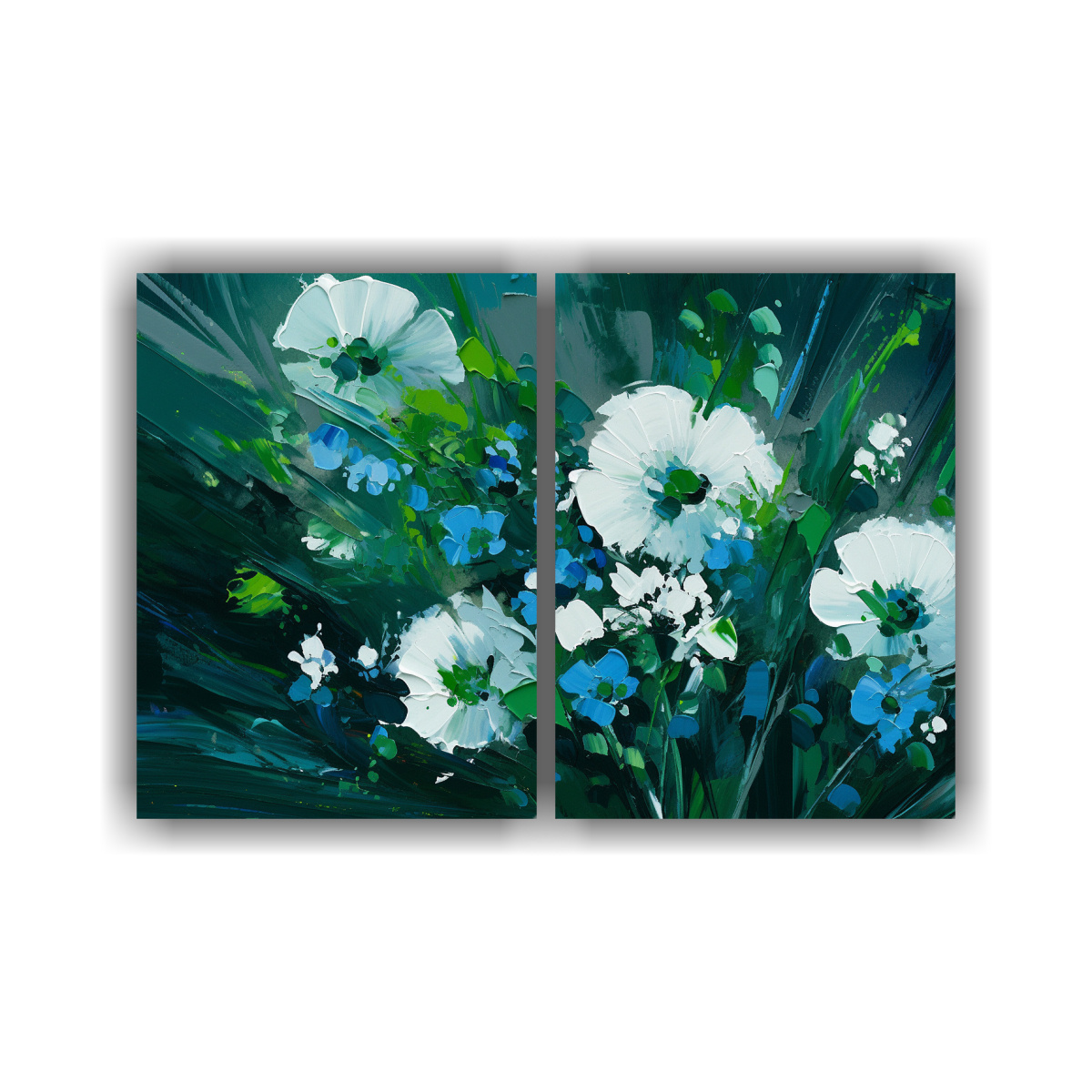 Cuadros Alegres De Flores En Verde Y Azul Para Decoración - DecoCuadros