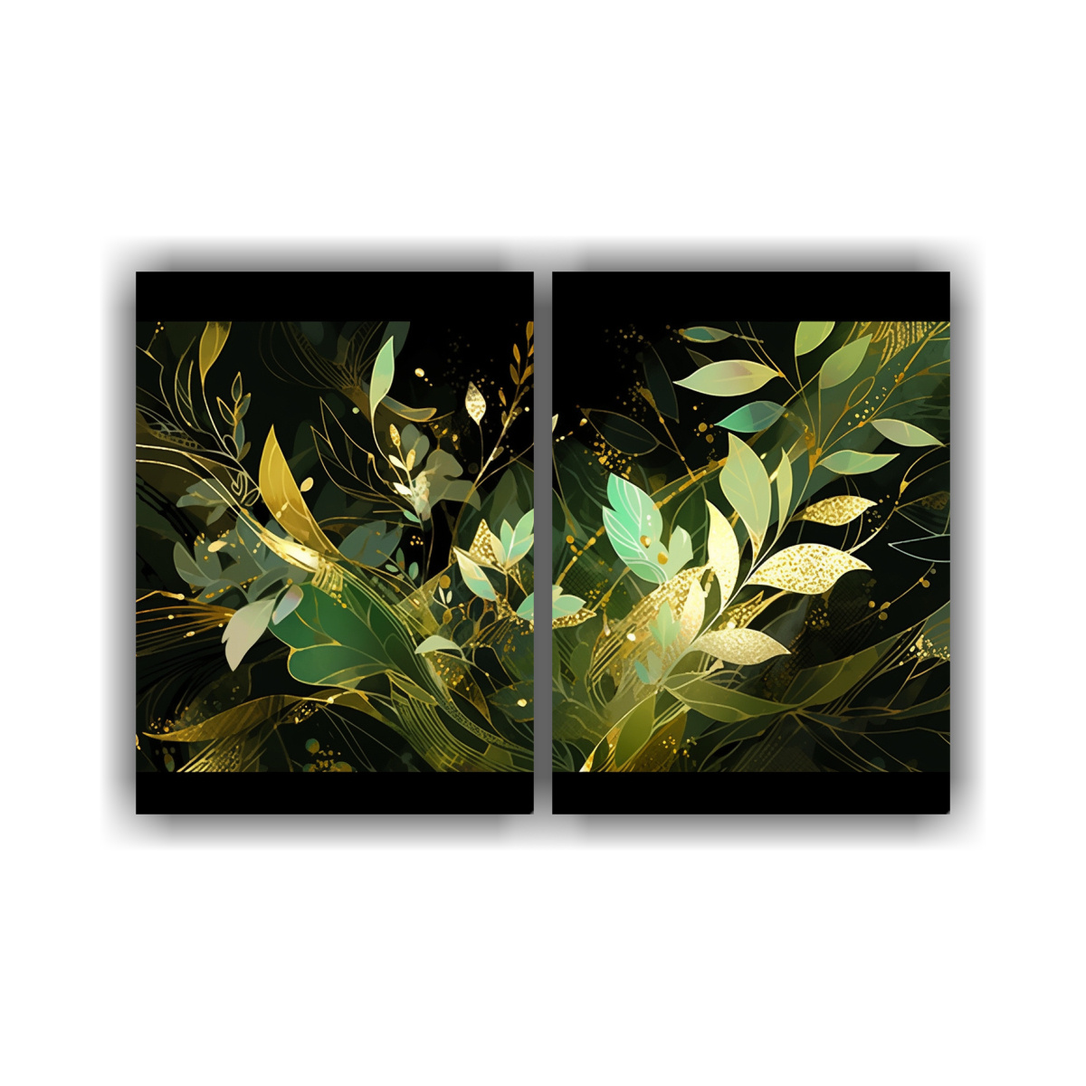 Cuadros Bastidor Calidos En Verde Y Dorado: Impactante Neo-noir Atmosfera - Decocuadros