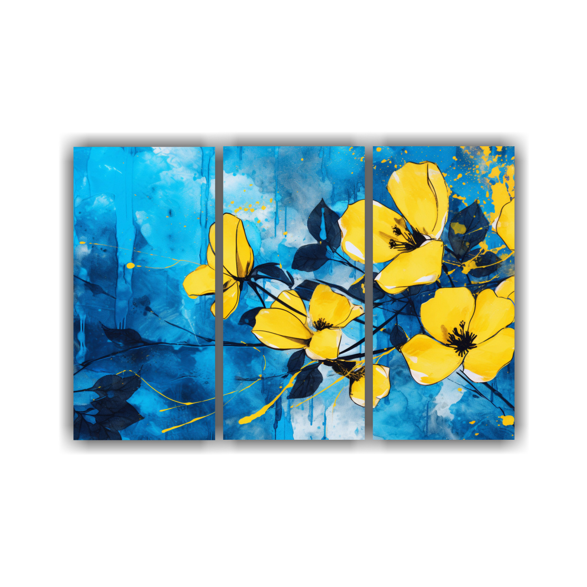 Cuadros Cuadro Floral Amarillo Y Azul Estilo Neonoir - DecoCuadros