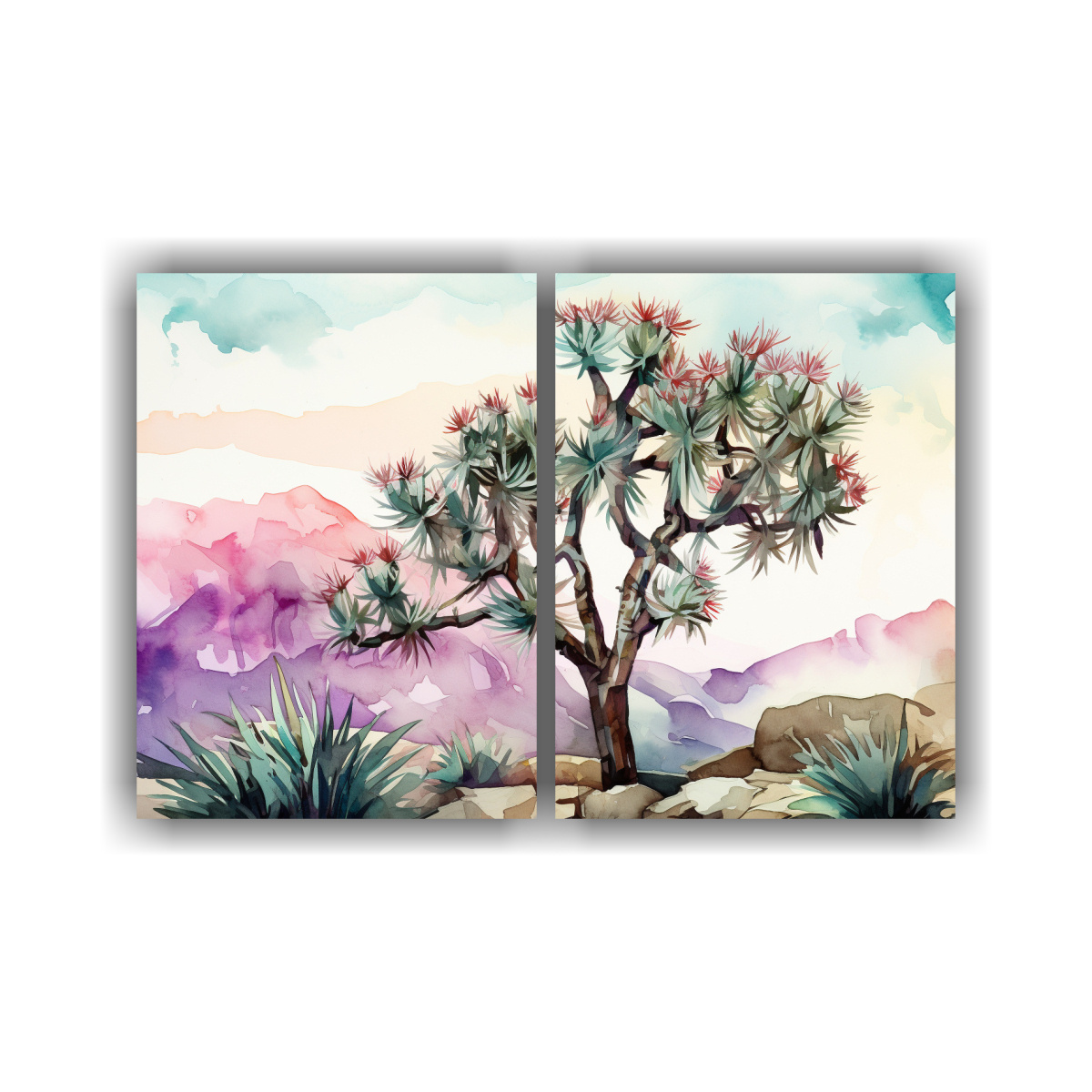 Cuadros De Colores Neonoir De Un Joshua Tree En Acuarelas - DecoCuadros
