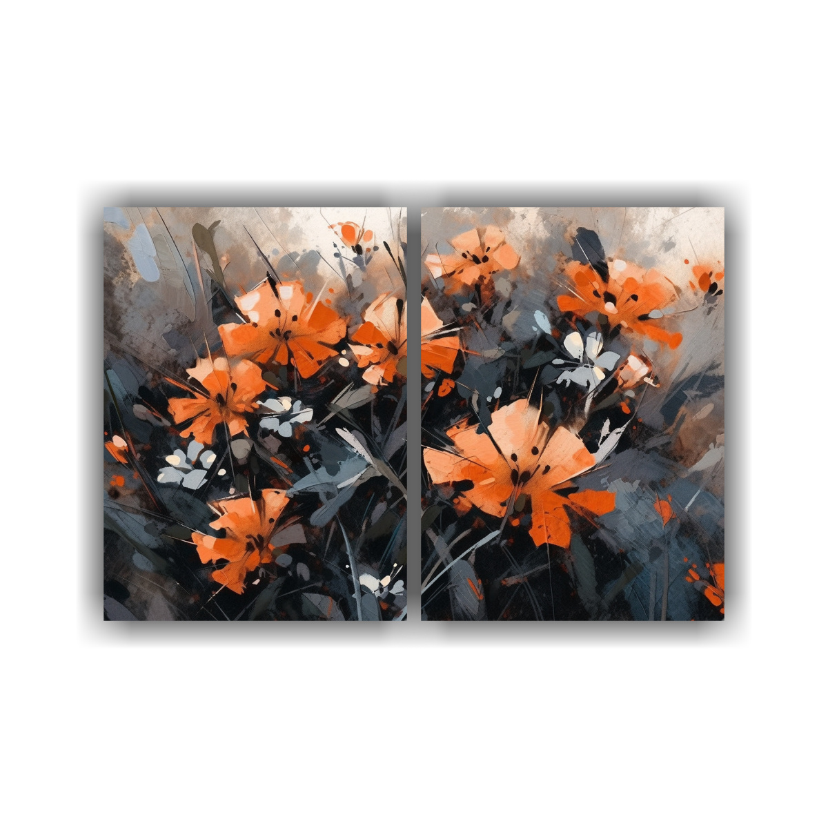 Cuadro Abstracto En Lienzo Naranja Y Negro Con Flores - Decocuadros