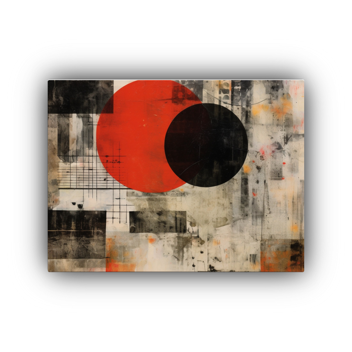 Cuadro Abstracto En Tonos Plateado, Carmesí Y Negro - DecoCuadros