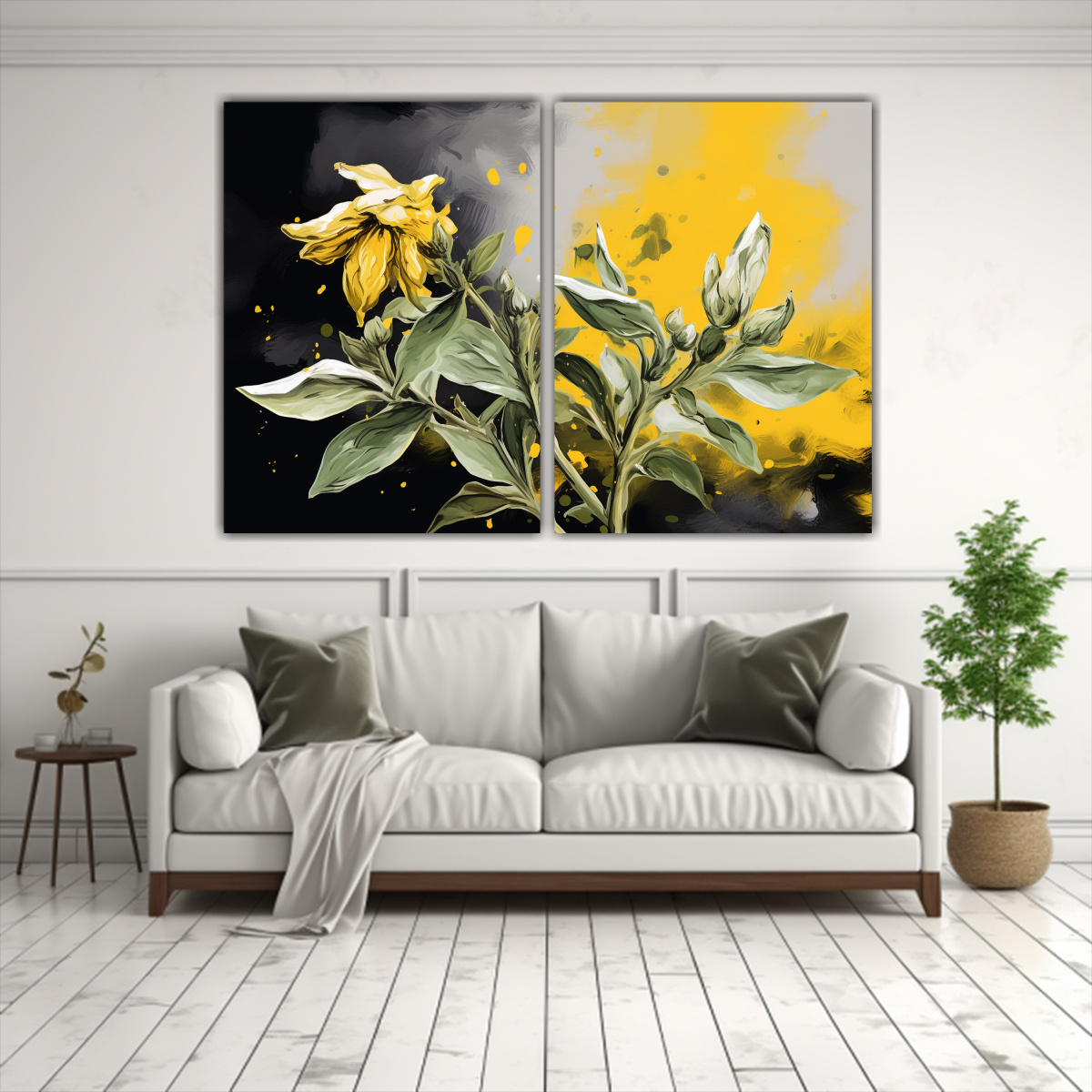 Cuadro Decorativo Dos Telas En Bastidor Hierbas De Salvia En Amarillo Y Blanco Neo-noir ...