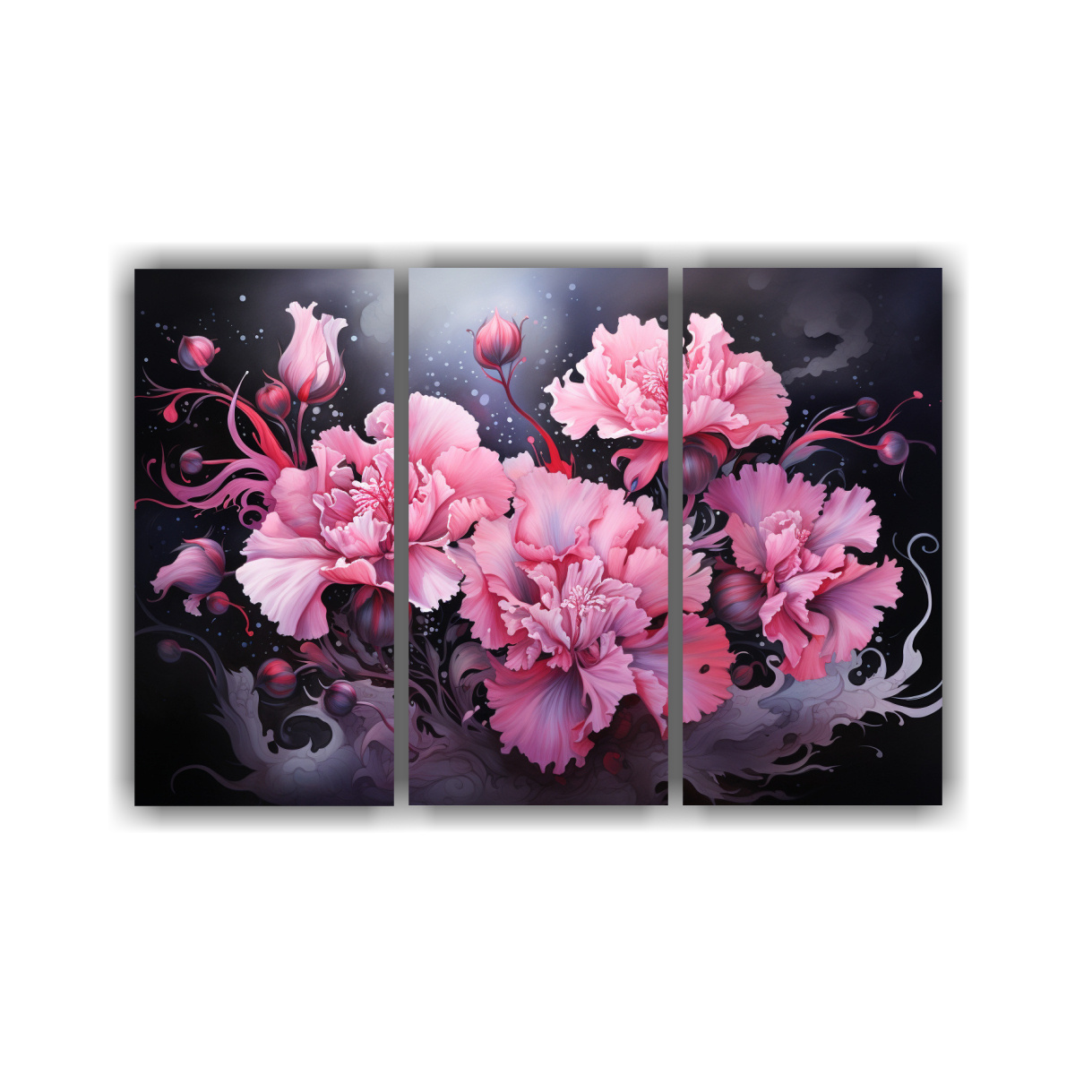 Cuadros Decorativos Exclusivos - Set 3 Arte A Carnations Flowers Abstracto - Decocuadros