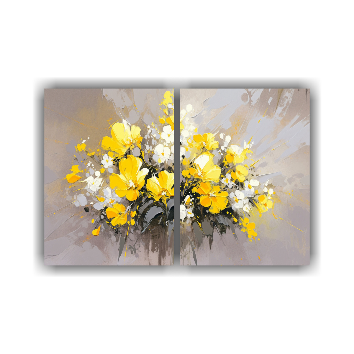 Cuadro Flores Amarillo Y Plateado - DecoCuadros