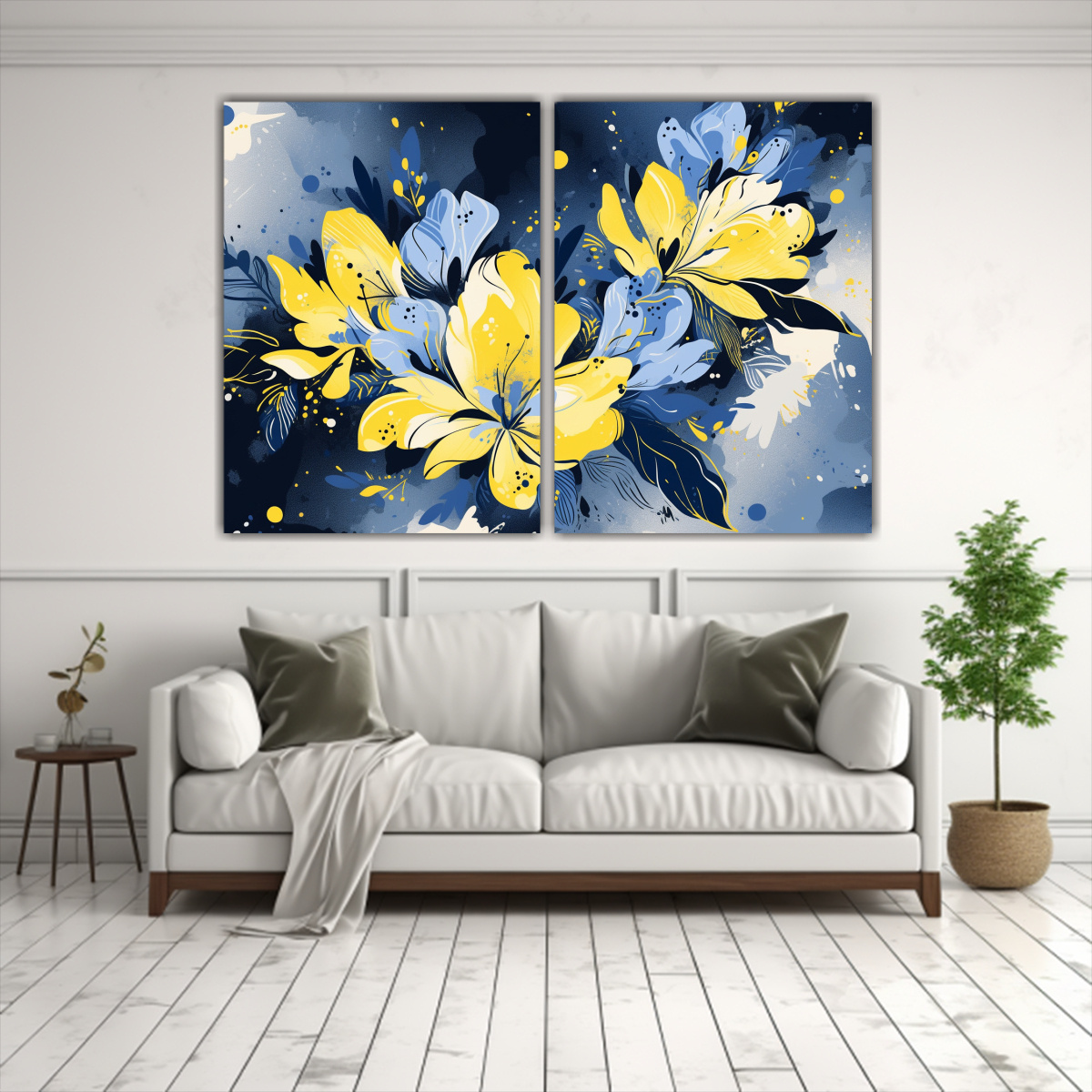 Cuadros Amarillo Y Azul Vibrante En Atmosfera Neonoir - DecoCuadros