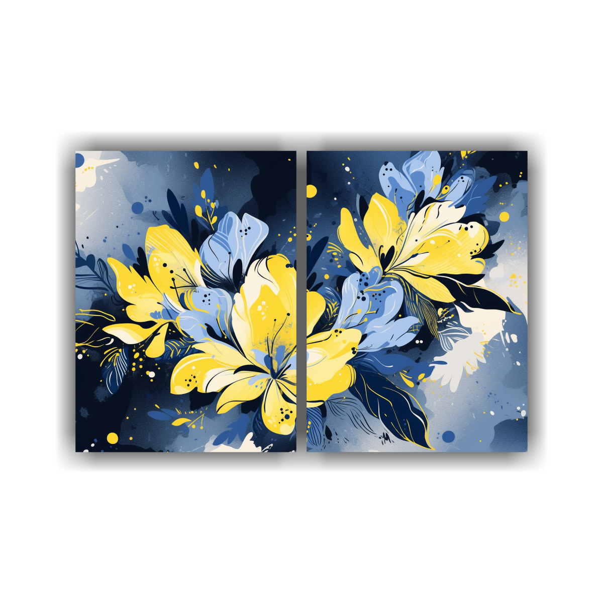 Cuadros Amarillo Y Azul Vibrante En Atmosfera Neonoir - DecoCuadros