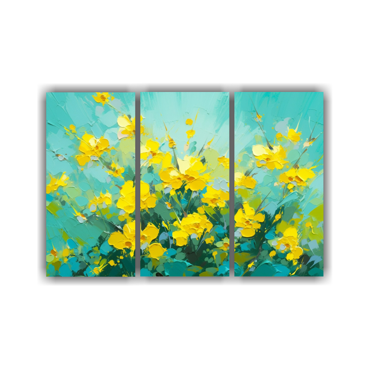 Cuadros Florales Amarillo Y Turquesa - Set 3 Cuadros Horizontal - Decocuadros