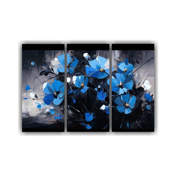 Cuadros Horizontal Flores En Negro Y Azul Pintura Sobre Lienzo ...