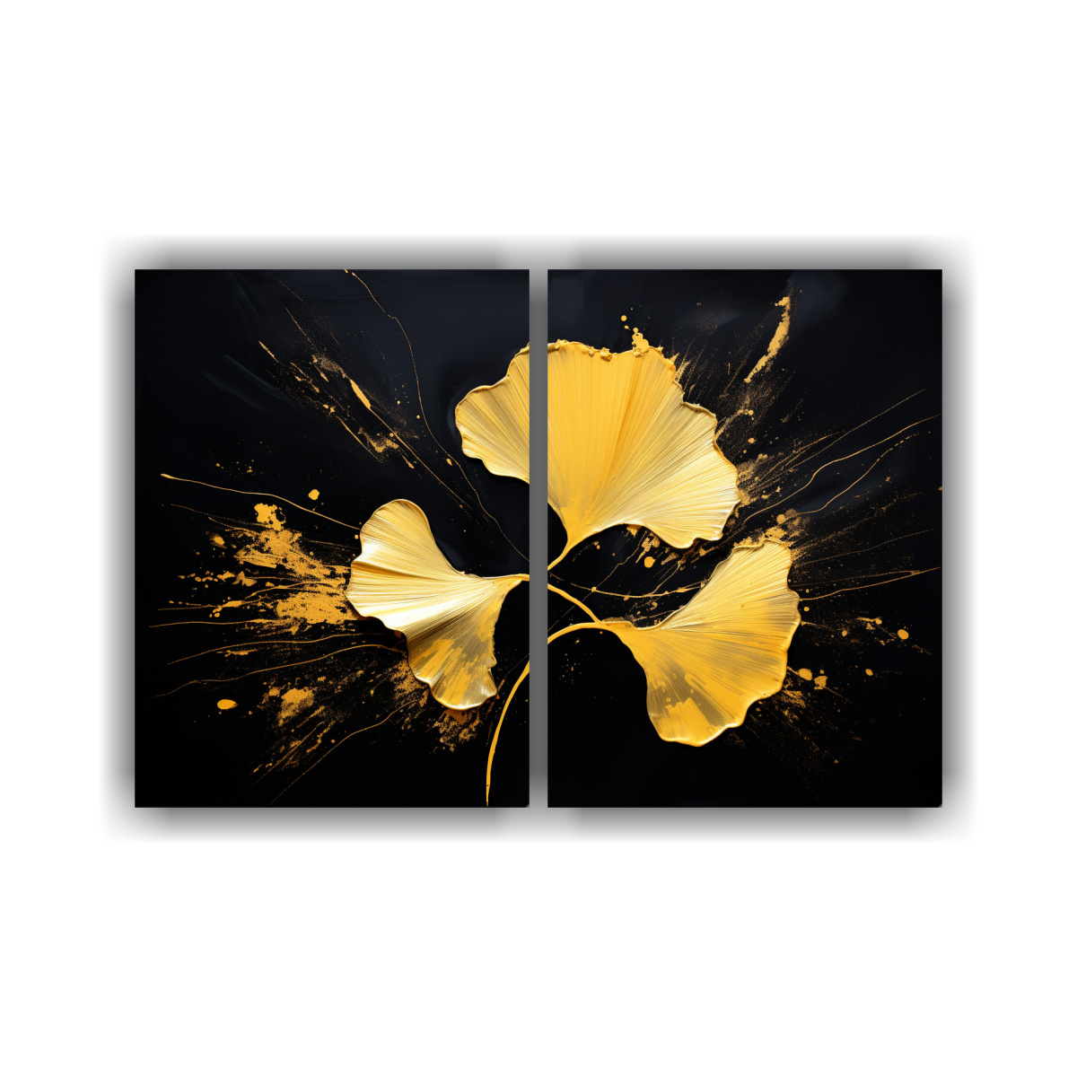 Cuadro Lienzo Hojas Ginkgo Dorado Y Negro Neonoir - DecoCuadros