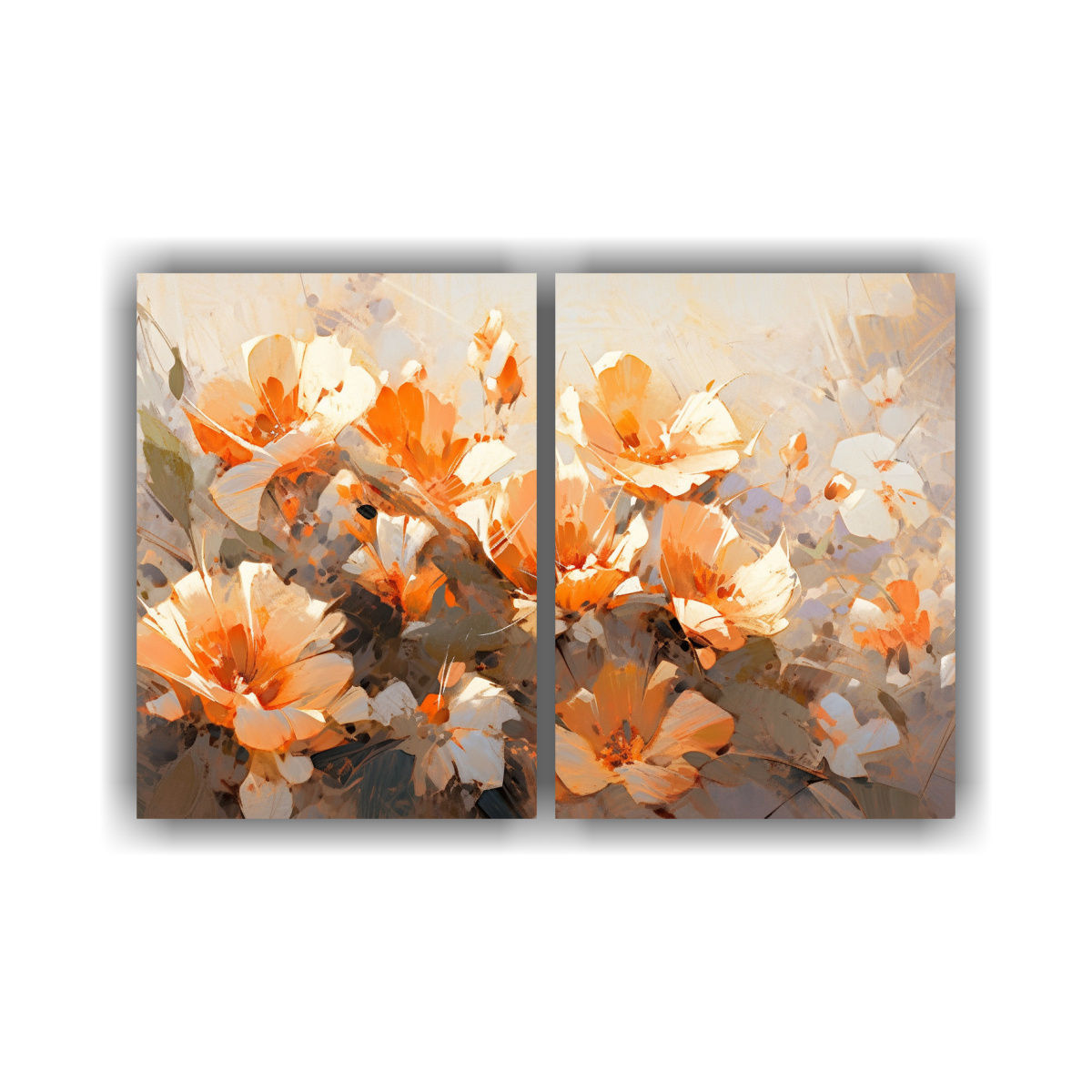 Cuadros Modernos Armonía Cromática Naranja Y Oro Flores En Lienzo - Decocuadros