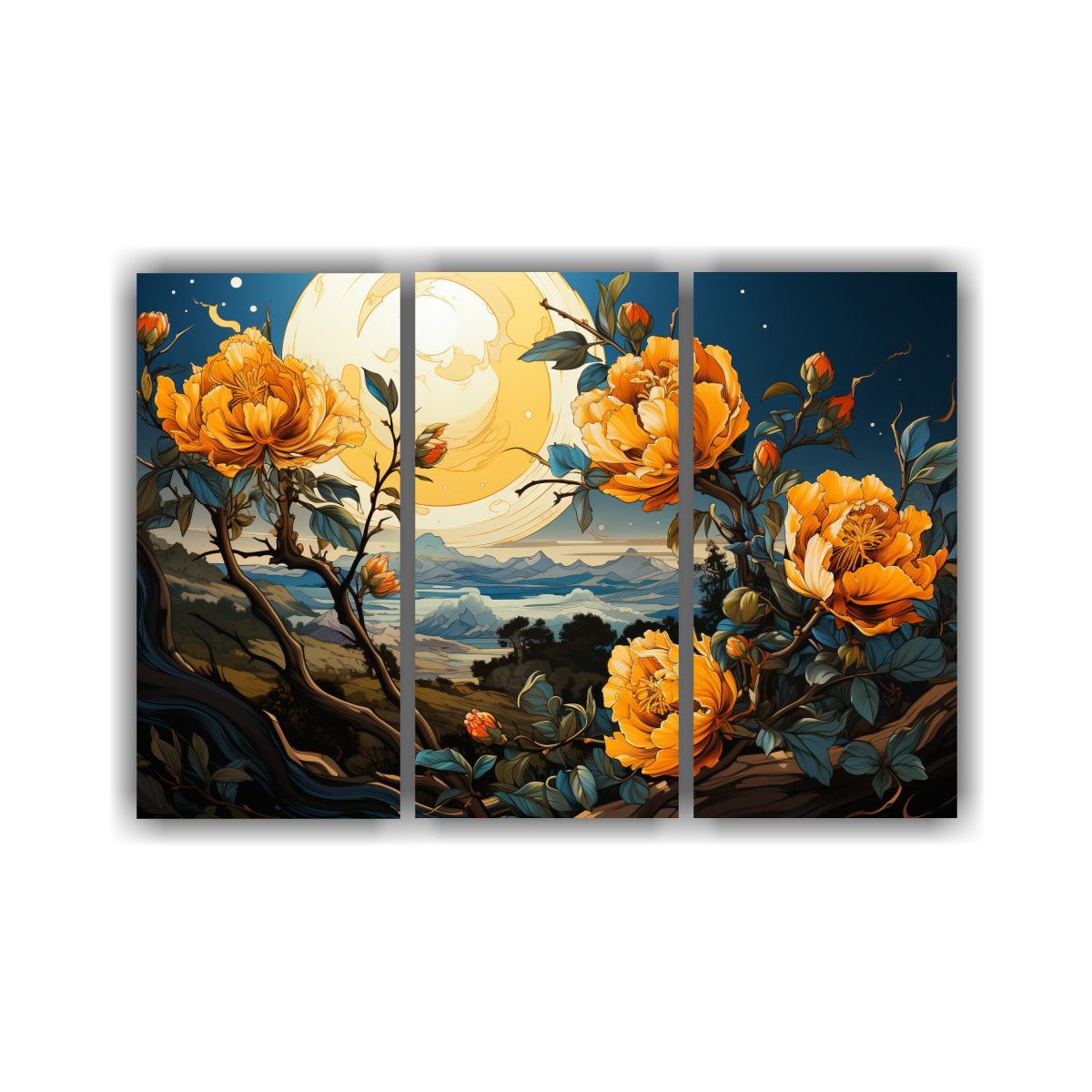 Cuadros Modernos Bastidor Madera Granado En Amarillo Y Azul - DecoCuadros