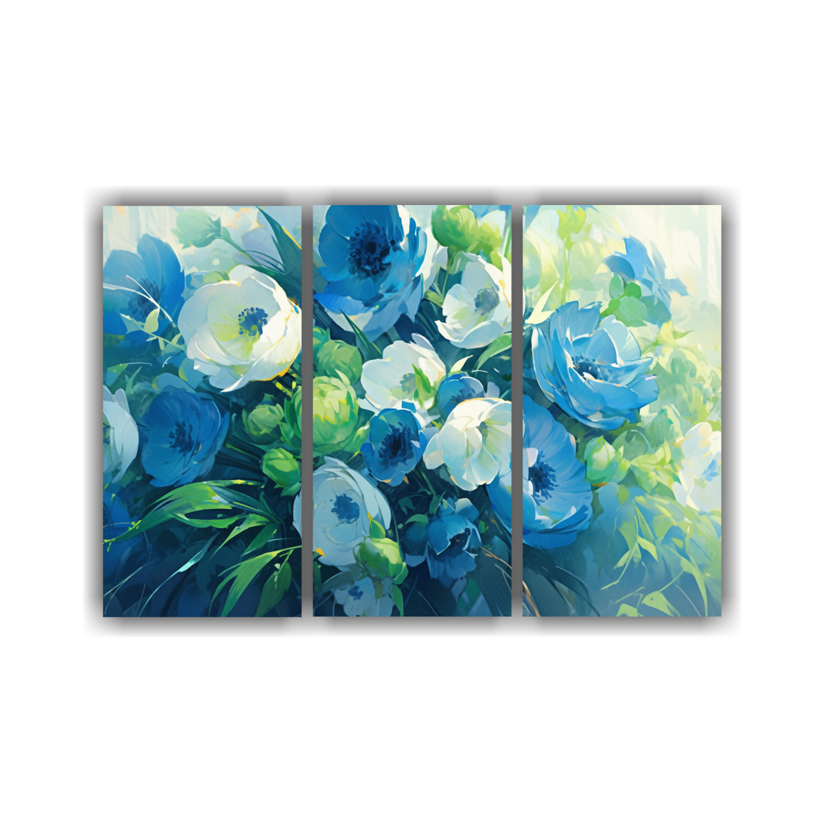 Cuadros Modernos Verde Y Azul Con Flores En Lienzo - DecoCuadros