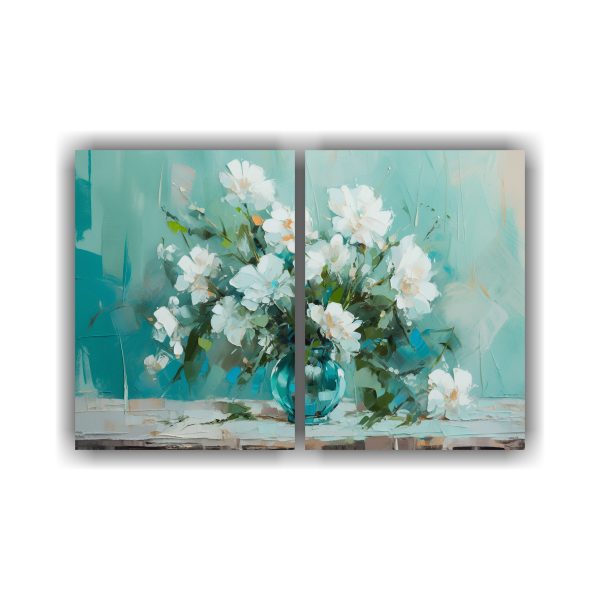 Cuadro Patron Intenso: Comedor Turquesa Con Flores En Lienzo Estilo - Decocuadros