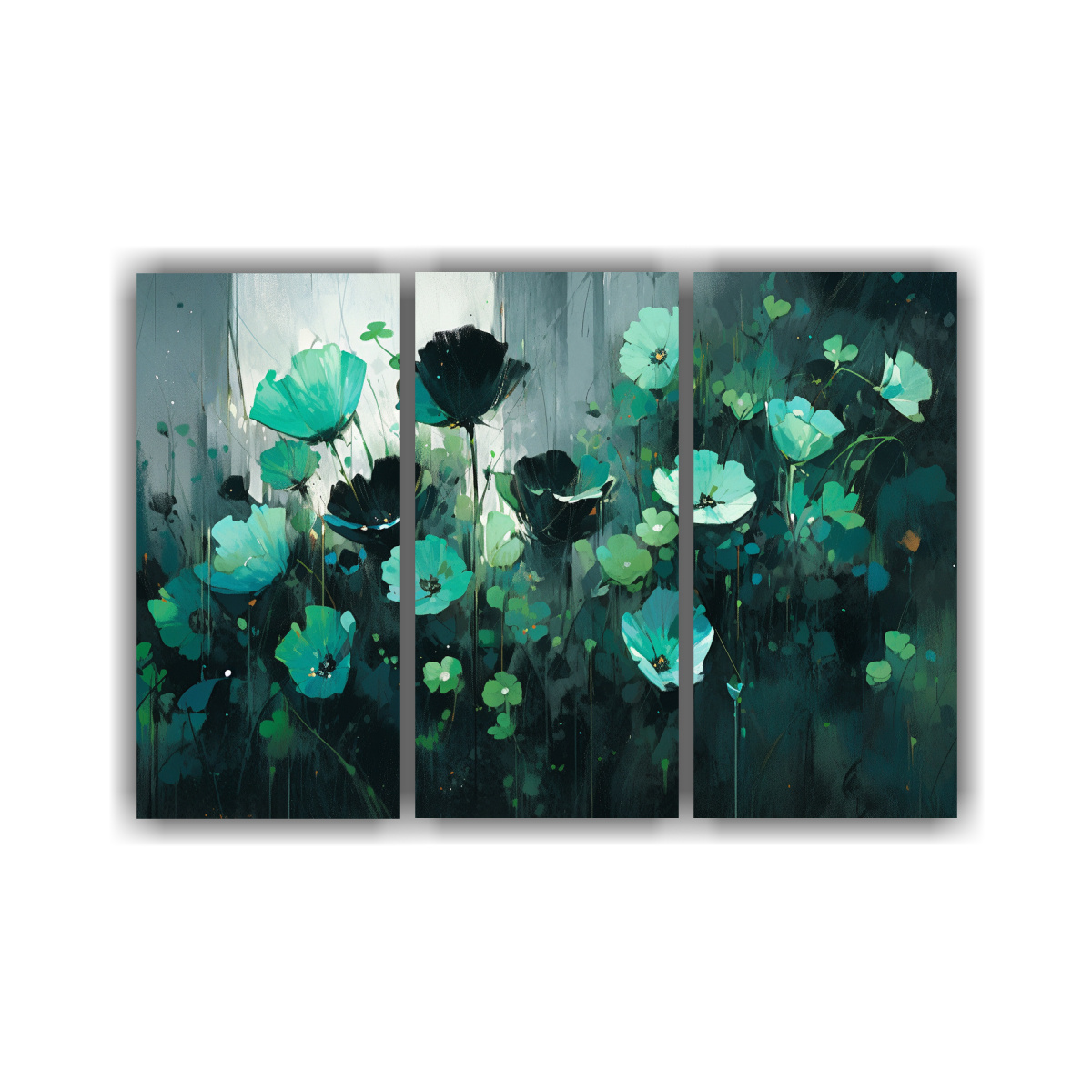 Cuadro Decorativo Flores Verdes Y Negras En Lienzo - DecoCuadros