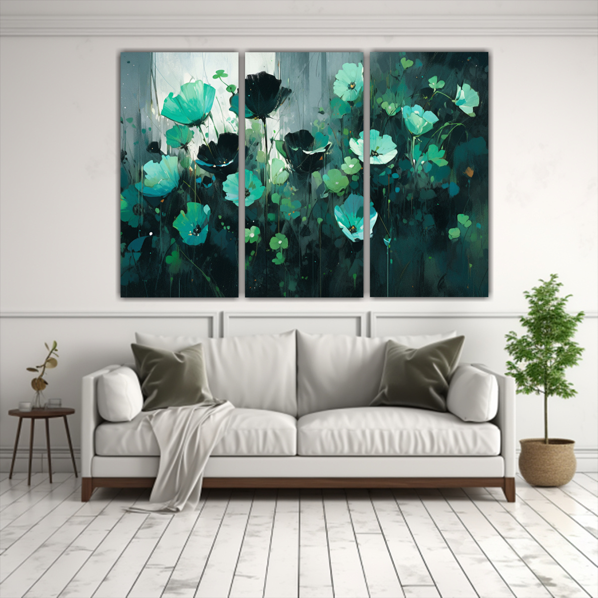 Cuadro Decorativo Flores Verdes Y Negras En Lienzo - DecoCuadros