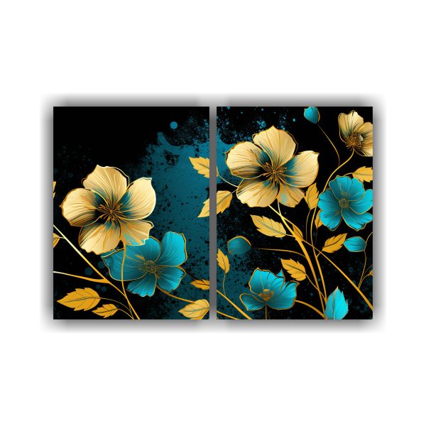 Díptico Horizontal Turquesa Y Dorado - Cuadros Decorativos De Calidad - Decocuadros