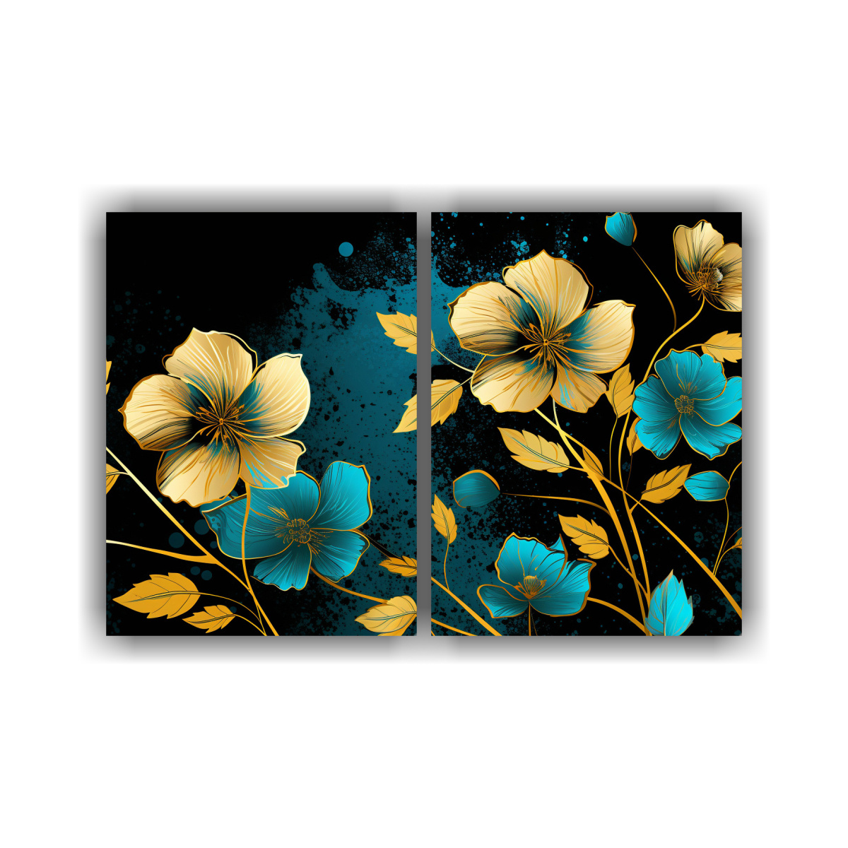 Díptico Horizontal Turquesa Y Dorado - Cuadros Decorativos De Calidad ...