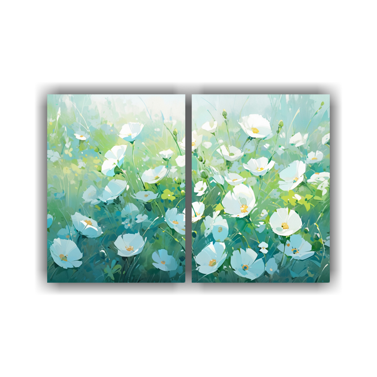 Díptico Vanguardia En Verde Y Turquesa: Flores En Lienzo - Cuadros Decorativos - Decocuadros