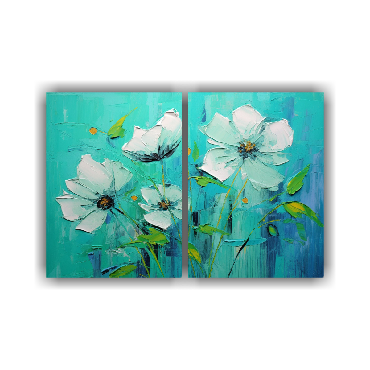 Cuadro De Flores En Lienzo Verde Y Blanco - DecoCuadros