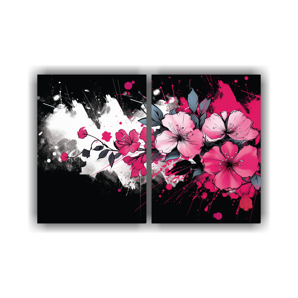 Lienzo Horizontal Expresividad Negro Y Rosa - Cuadros Decorativos - Decocuadros