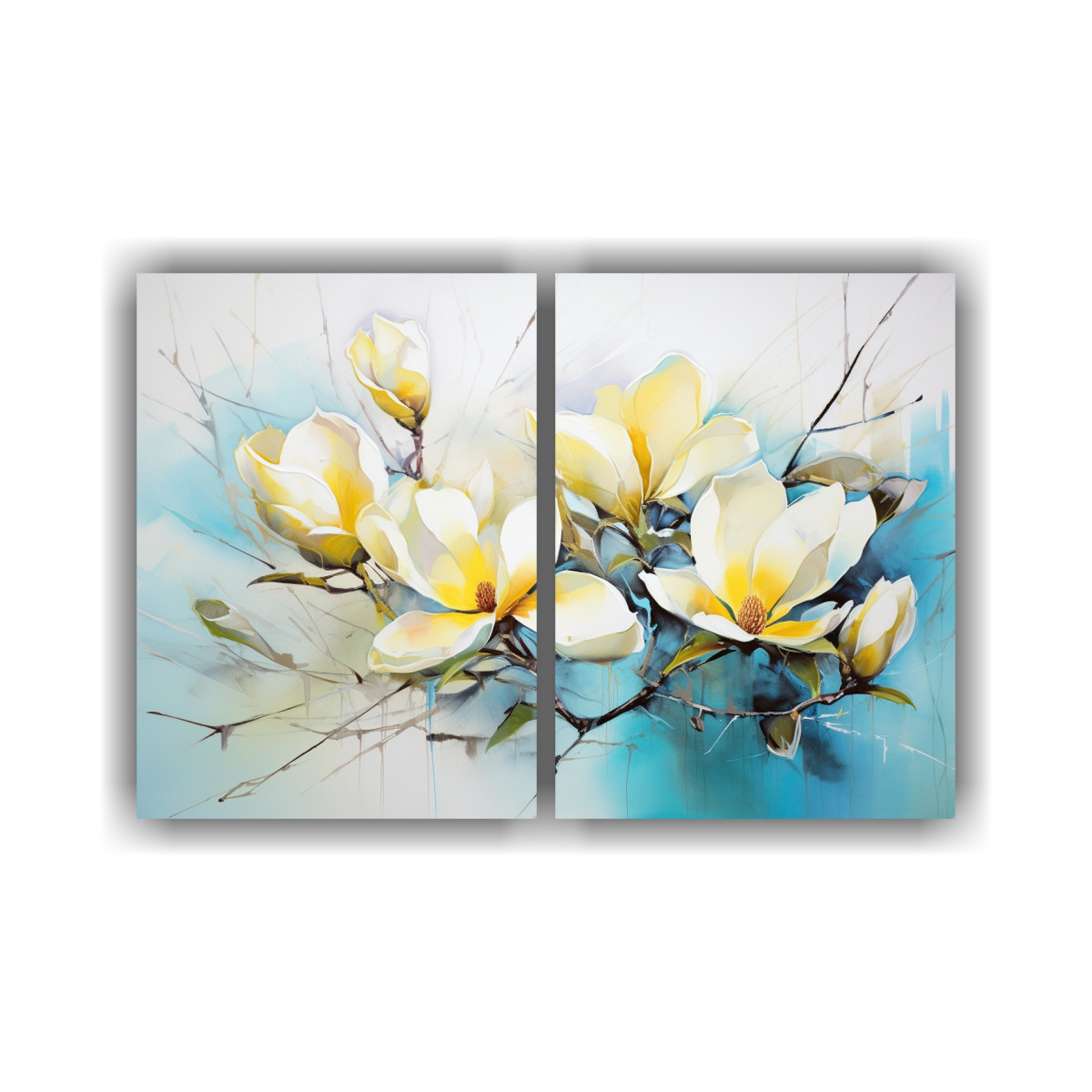 Lienzos Inspiradores: Magnolias Amarillas Y Turquesas Abstractas - Decocuadros