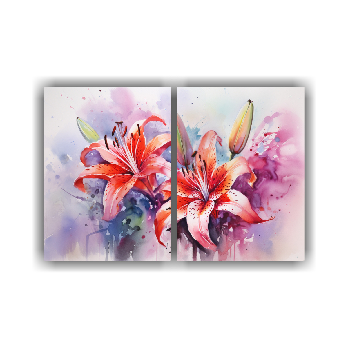 Cuadro Abstracto Acuarela Flores Lirios Rojos Bastidor Decoración Salón ...