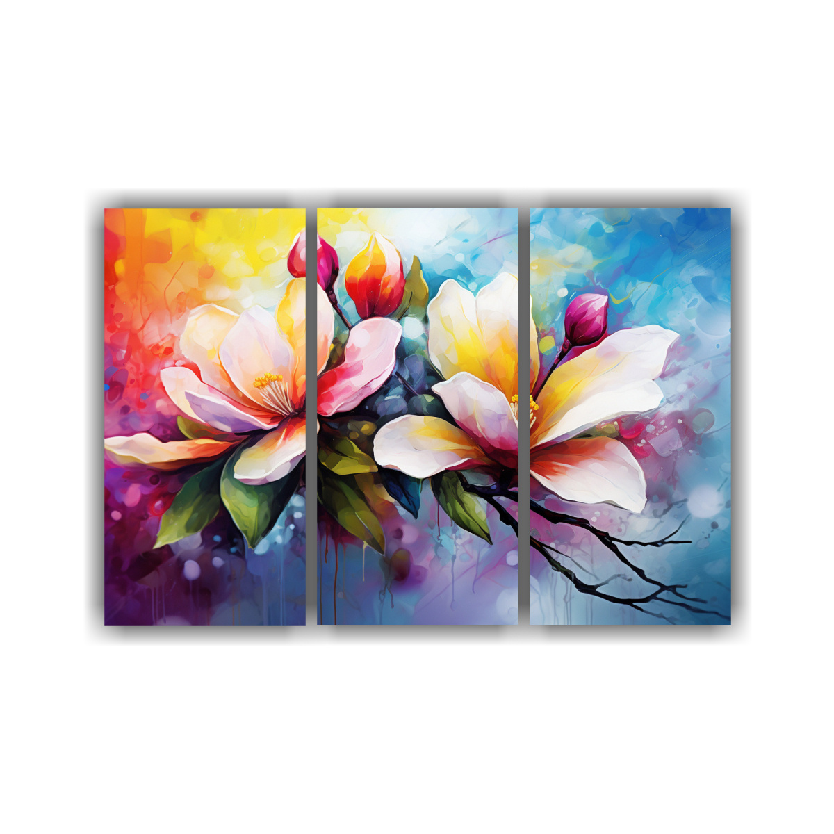 Cuadros Decorativos Coloridos - Magnolias En Tres Piezas - Decocuadros
