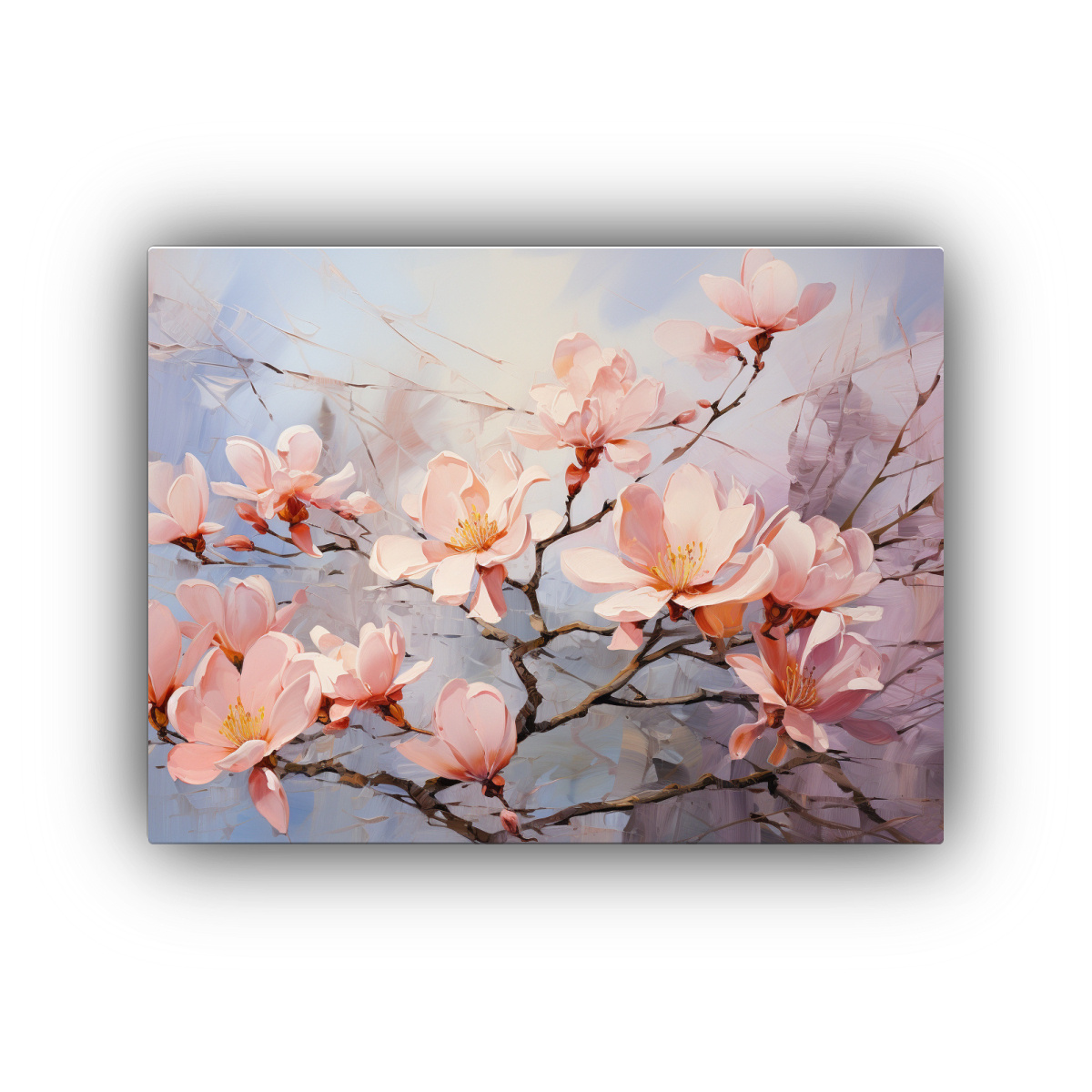 Cuadro Abstracto Flores Naranjas Y Rosas - Magnolias Plateado Azul Marino - DecoCuadros