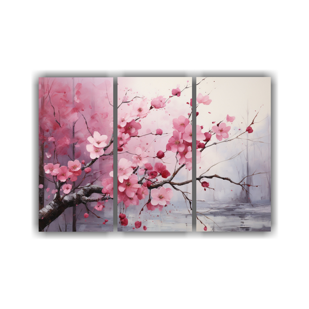 Cuadro Abstracto De Árbol De Abedul En Colores Negro Y Rosa - Set 3 Composiciones - Decocuadros