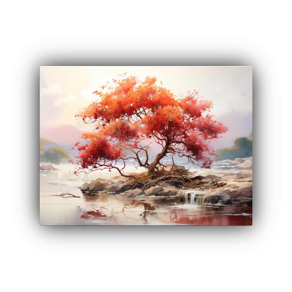 Cuadro Abstracto árbol De Mangle En Colores Rojo Y Dorado - DecoCuadros