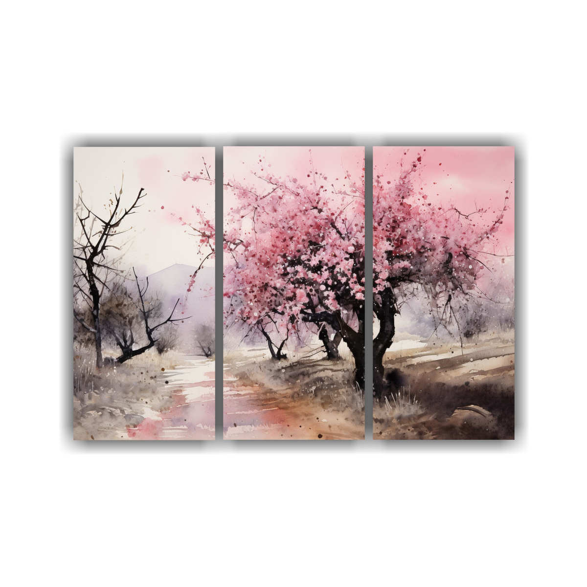 Cuadro Abstracto De Árboles Frutales En Colores Negro Y Rosa - DecoCuadros