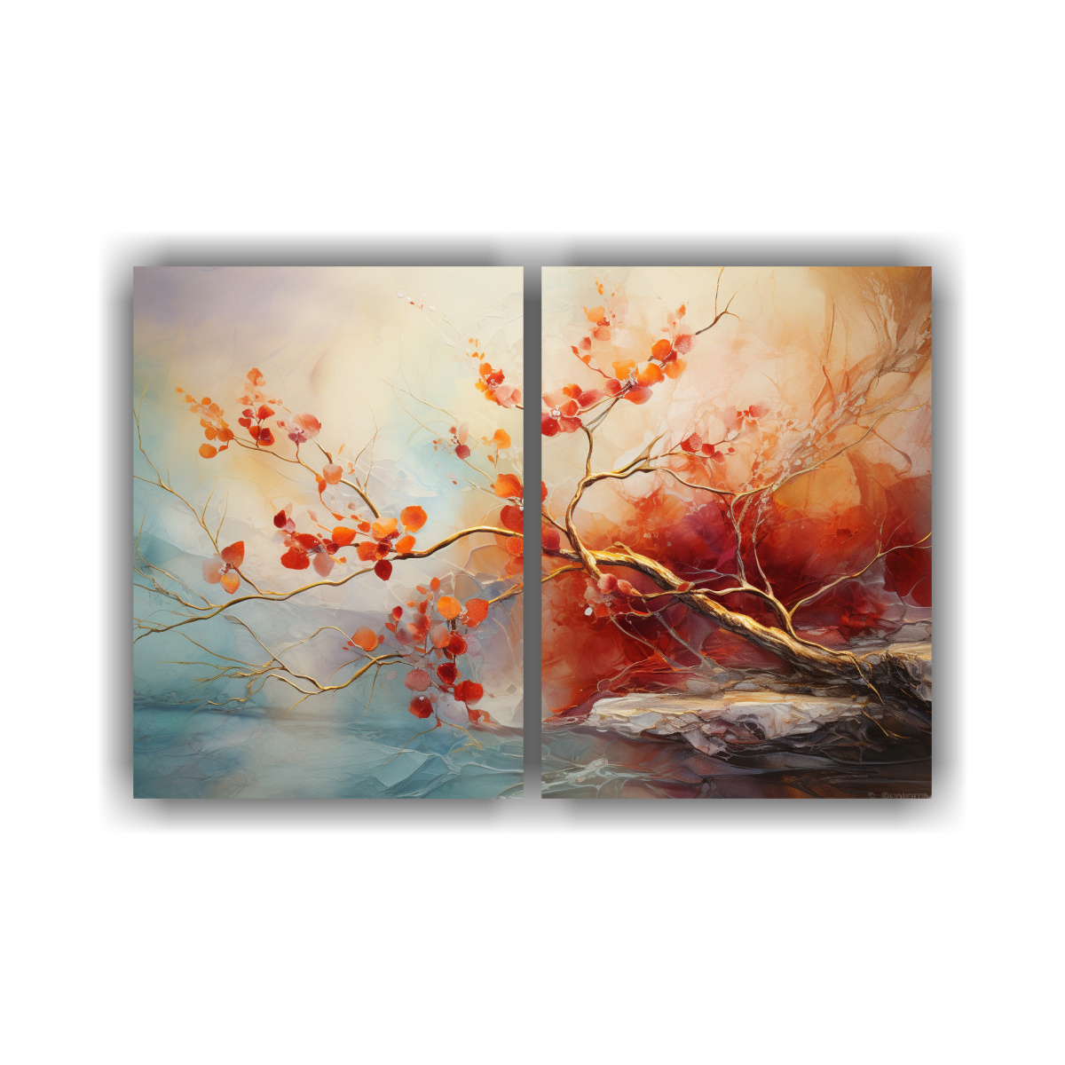 Cuadro Abstracto Rojo Y Dorado Inspirado En Un árbol De Mangle ...